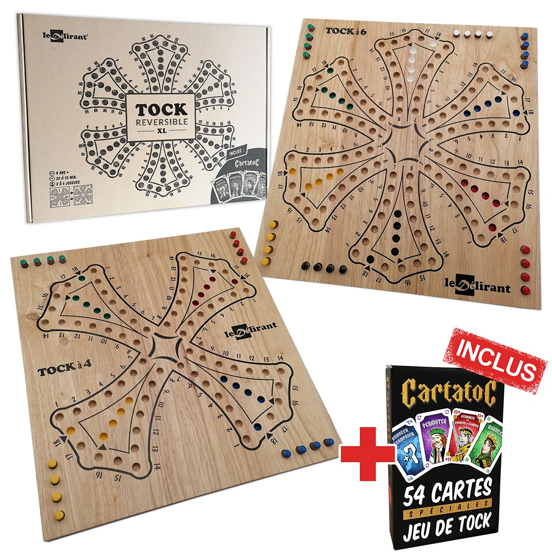 Jeu de TOCK XL 4 et 6 Joueurs - Plateau Réversible - LEDÉLIRANT