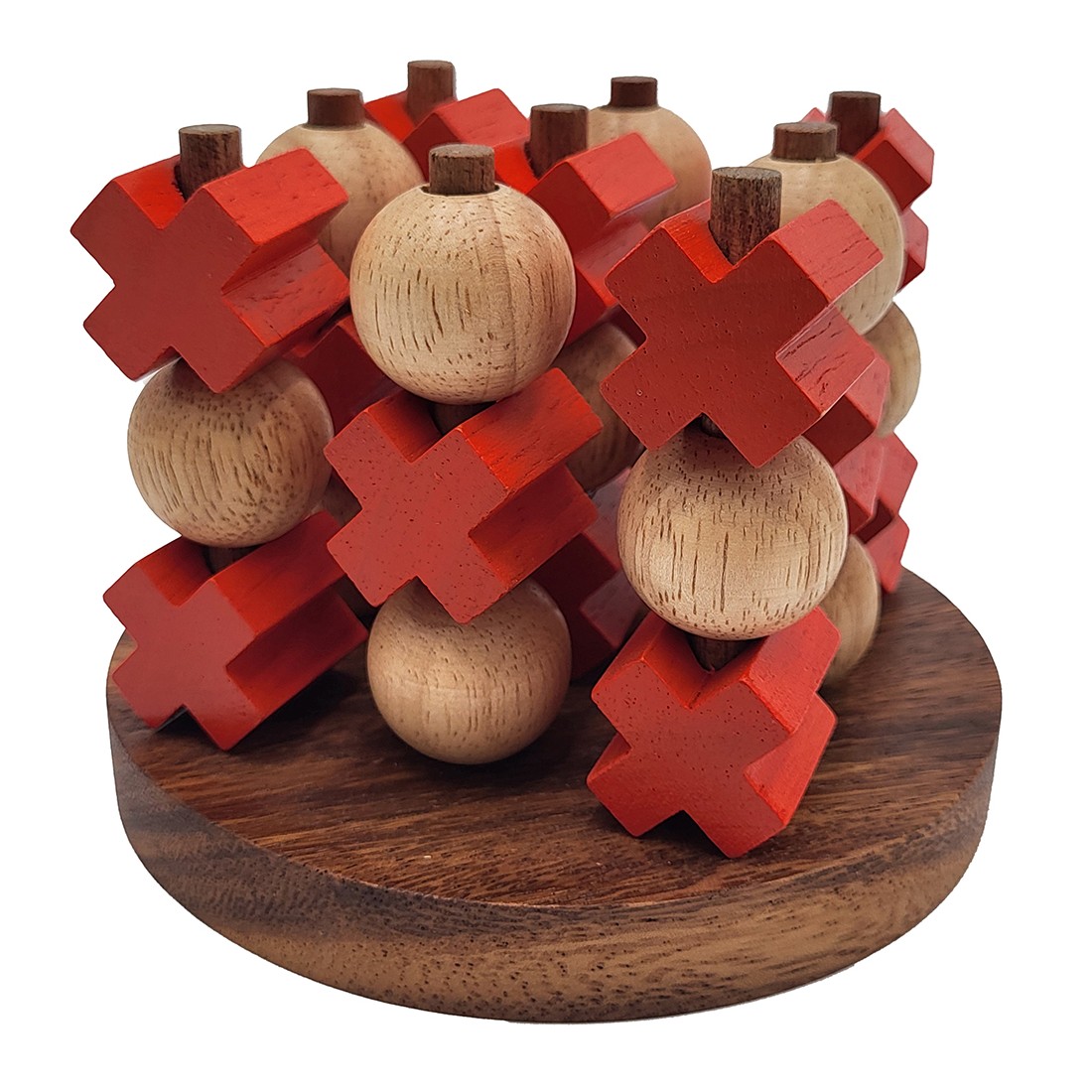Tic Tac Toe 3D Couleur - Morpion - Jeu en Bois Massif Acacia et Hévéa.