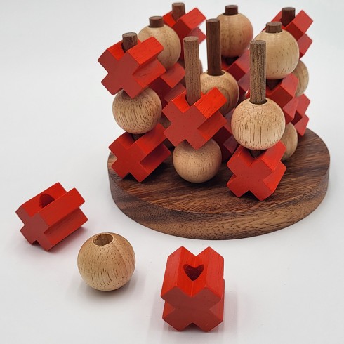 Tic Tac Toe 3D Couleur - Morpion - Jeu en Bois Massif Acacia et Hévéa.