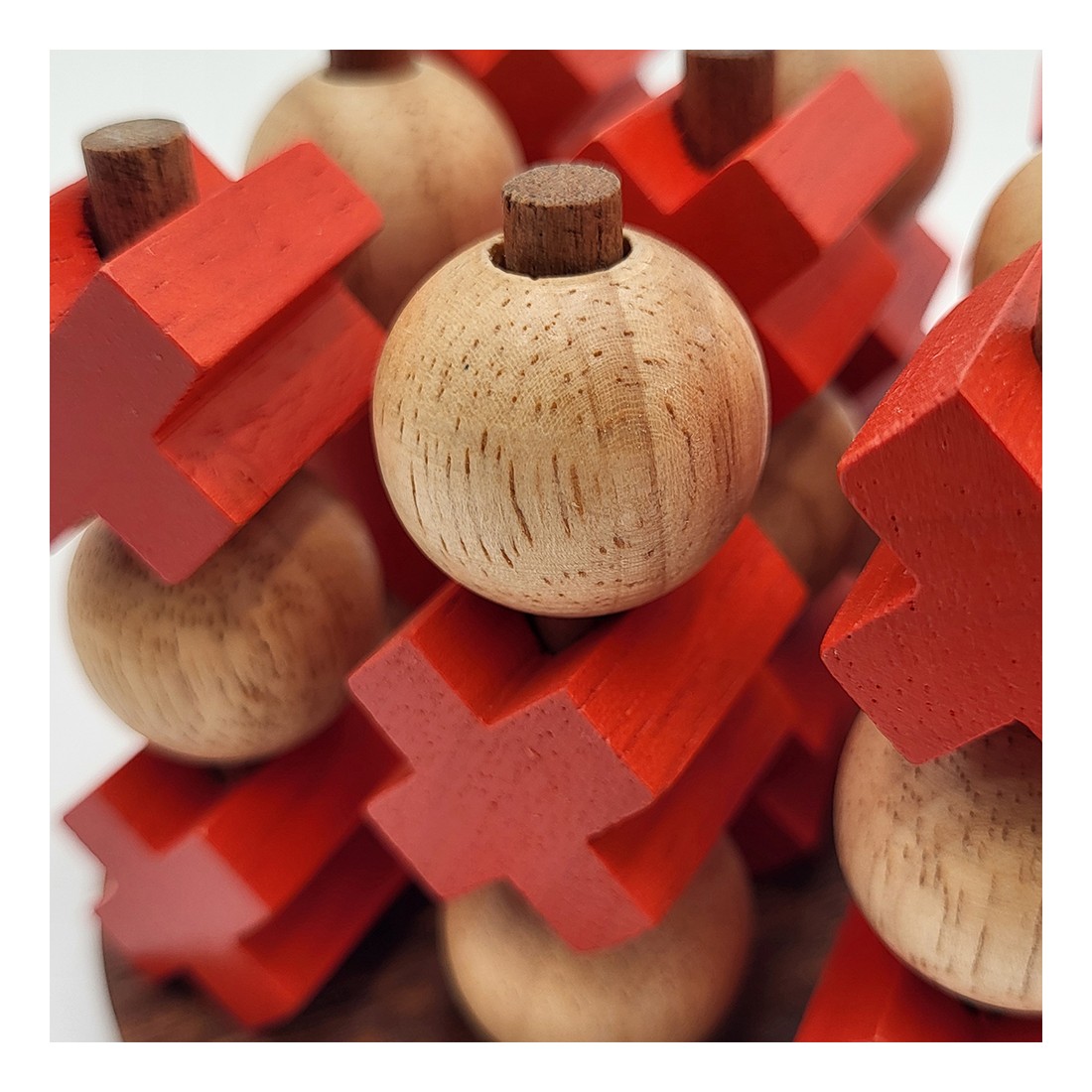 Tic Tac Toe 3D Couleur - Morpion - Jeu en Bois Massif Acacia et Hévéa.